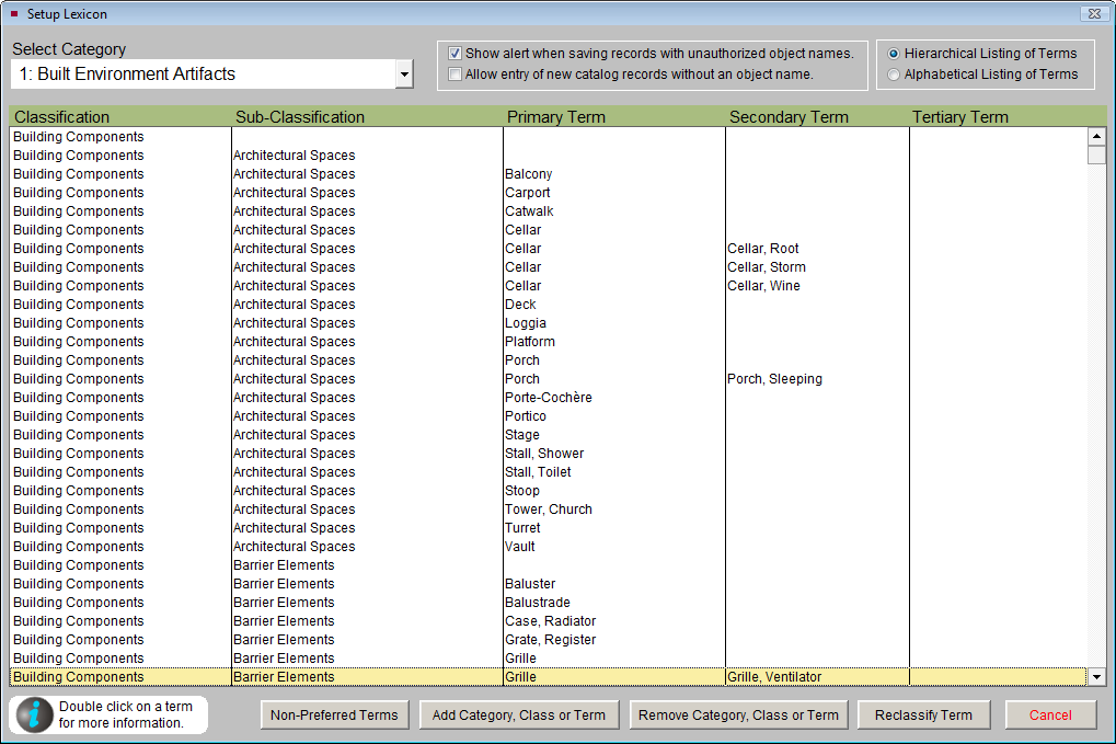 Lexicon Setup Screen