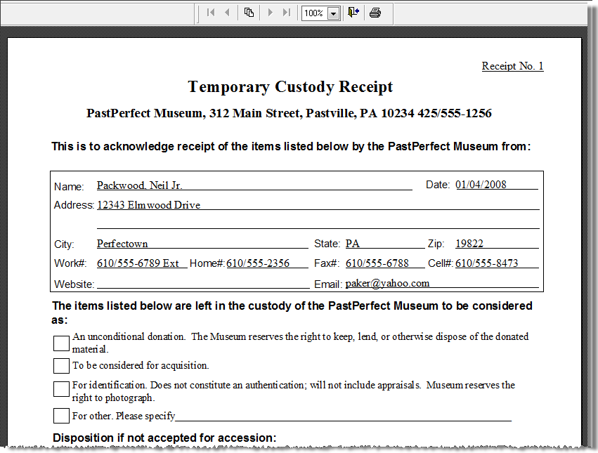 Add A New Temporary Custody Receipt