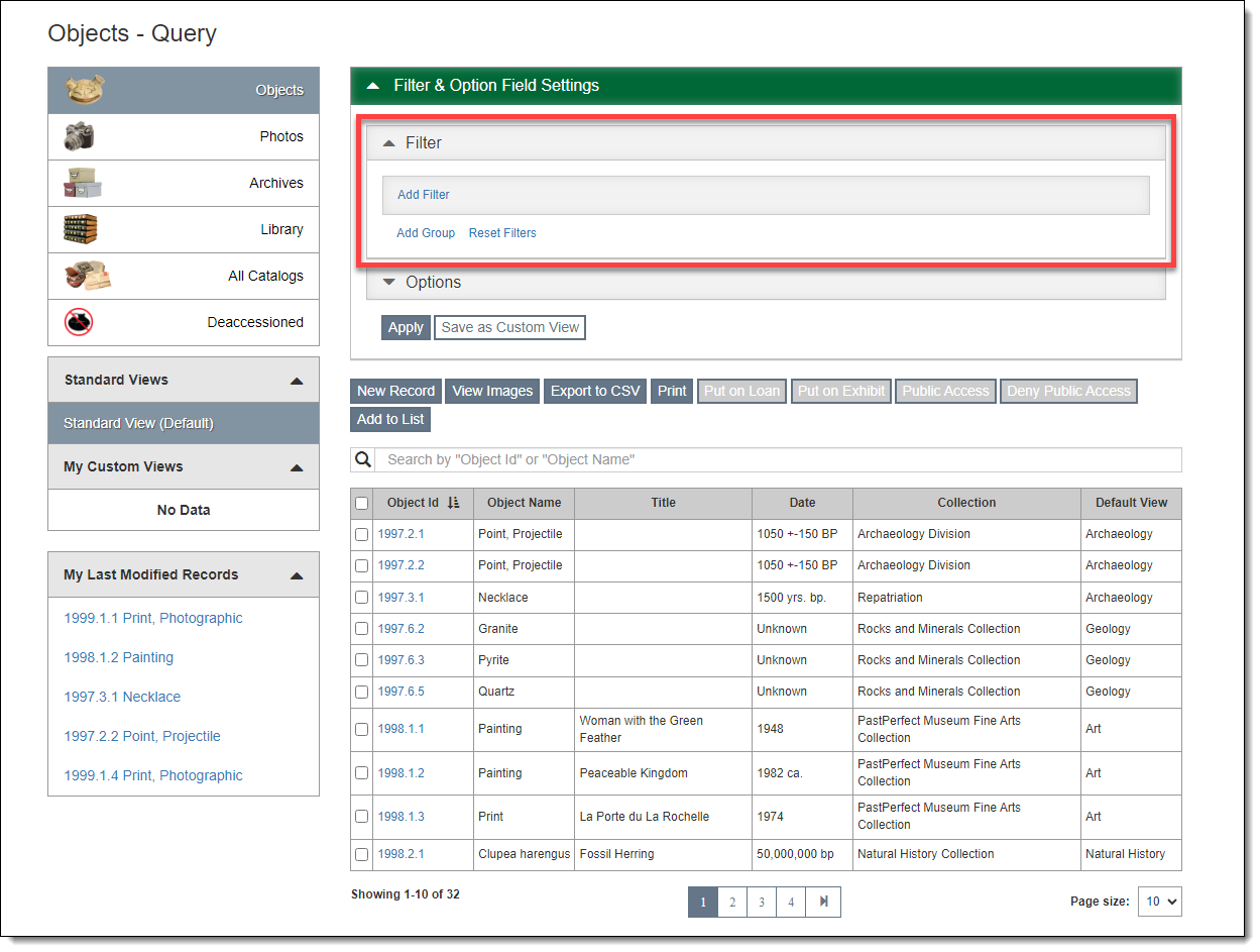 Collection Query Screens